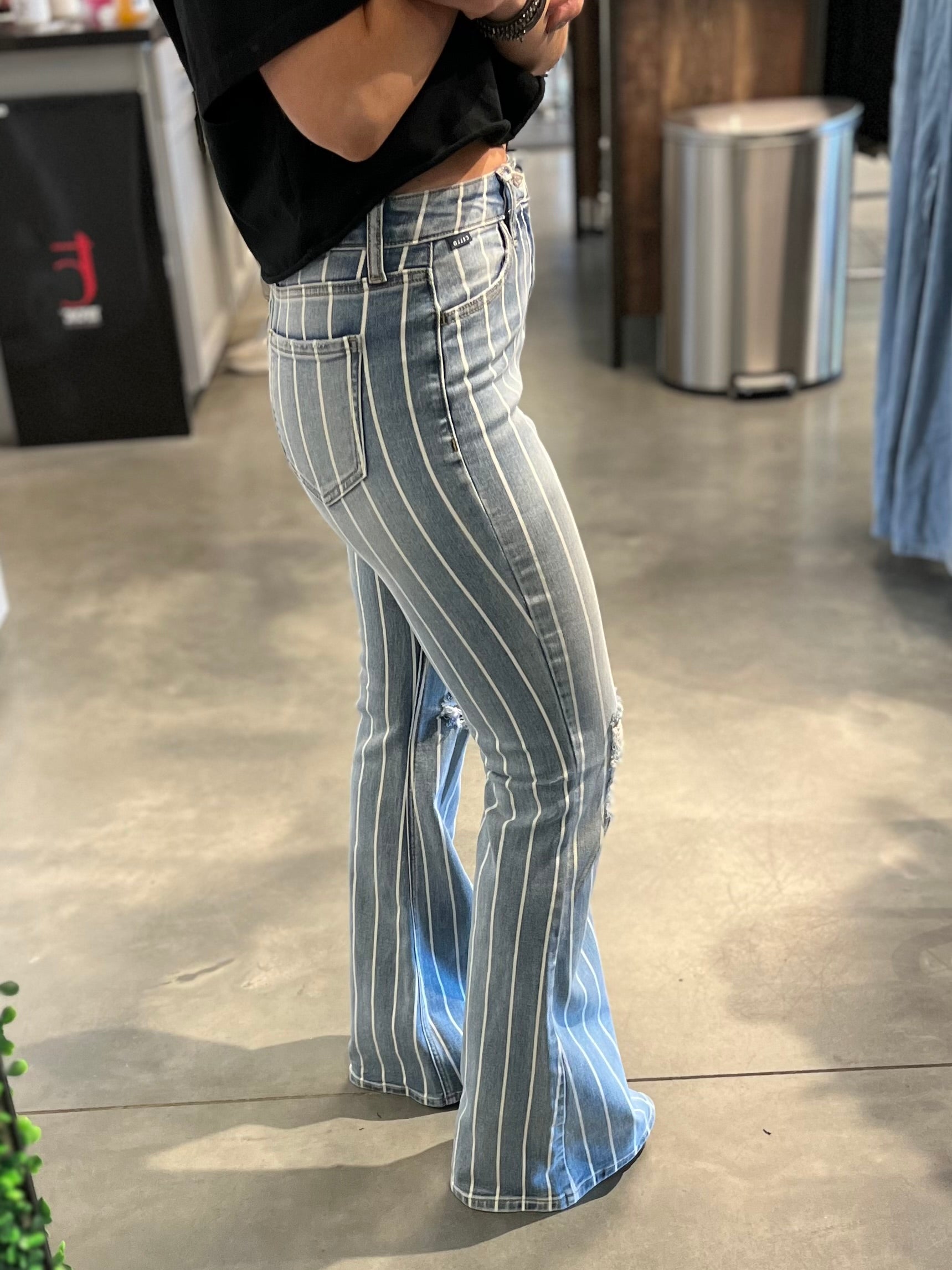 White Vertical Striped High Rise Super Flare – Joseph Lane